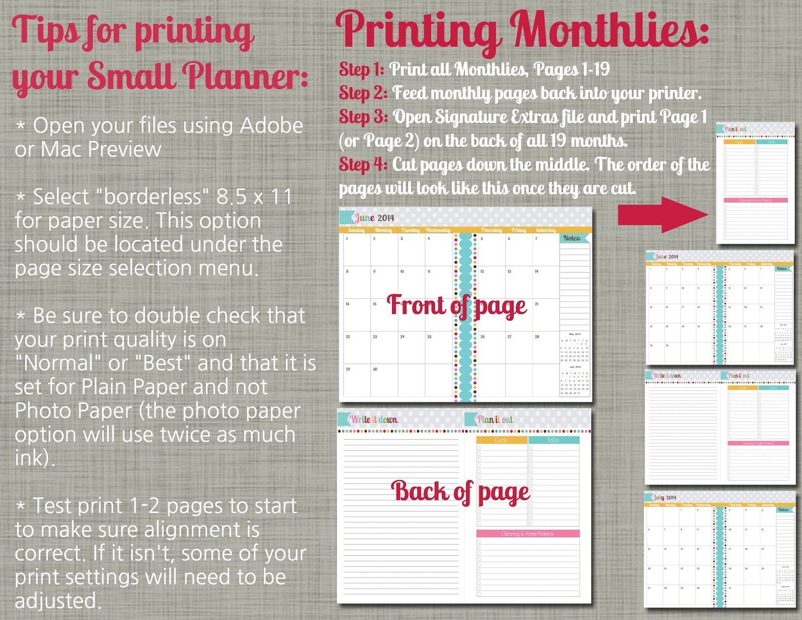 The Polka Dot Posie: How to Print & Assemble our Small Planner Pages