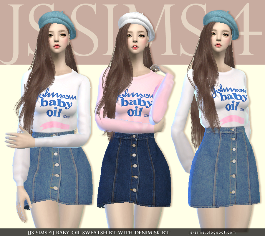 [JS SIMS 4] Baby Oil Sweatshirt With Denim Skirt－JS SIMS｜痞客邦