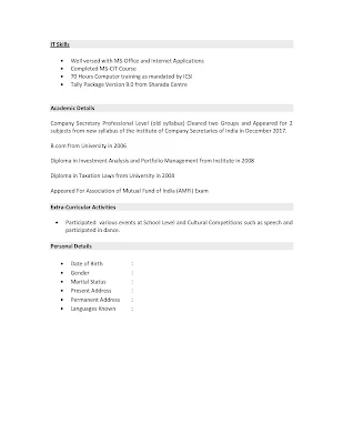 Company Secretary Resume Examples/Sample - Download In Word Format