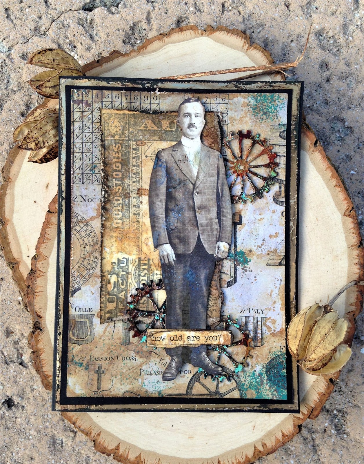 sarascloset: Rusty Masculine Card with Tim Holtz and Seth Apter