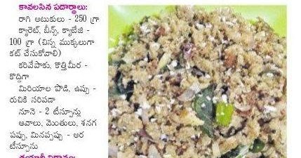TELUGU WEB WORLD: RAAGI ATUKULU RECIPE