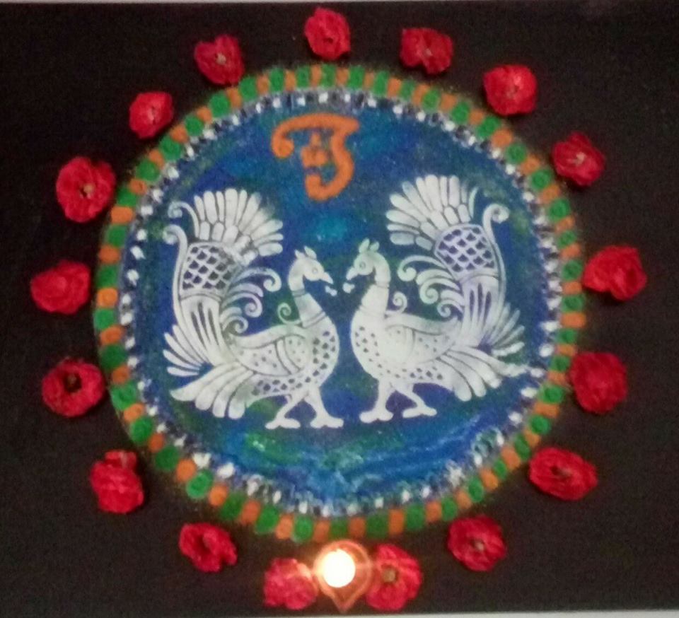 TELUGU WEB WORLD: ANDAL AMMAVARU - PEACOCKS AND FLOWERS RANGOLI ART 2017