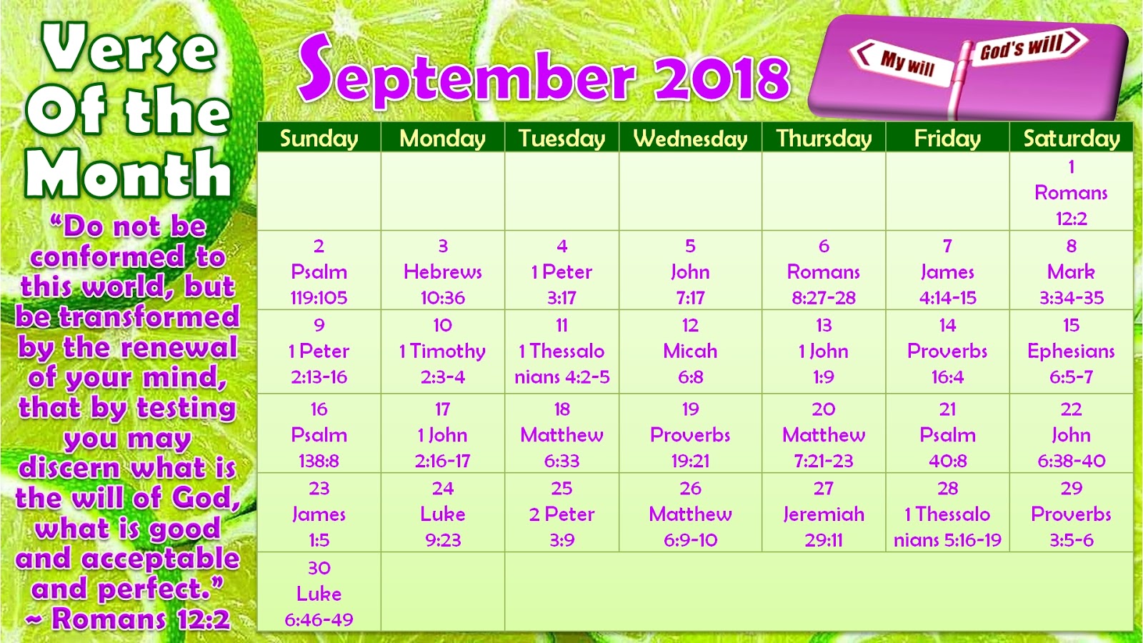 Godly Woman Daily Calendar - SEPTEMBER 2018 - Printable Version