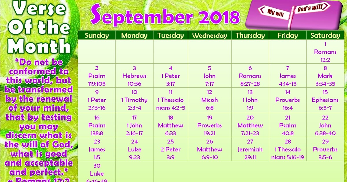 Godly Woman Daily Calendar - SEPTEMBER 2018 - Printable Version