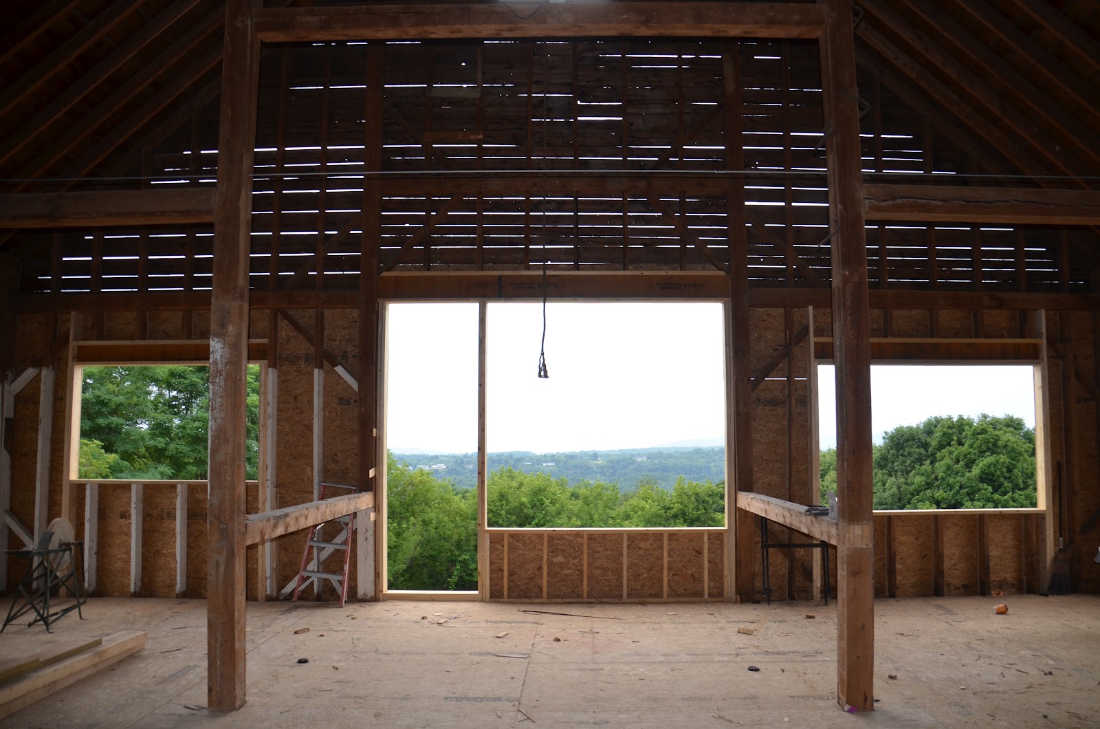 Middlebury Barn Renovation: New window openings framed.