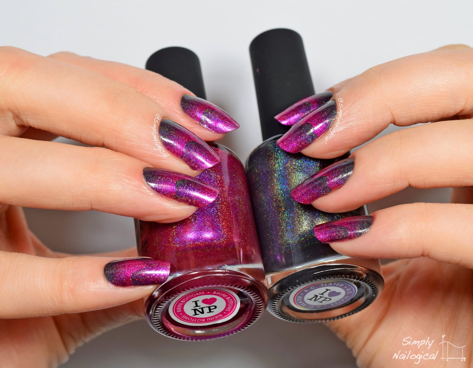 Simply Nailogical: Pink and grey holo fancy chevron scaled gradient