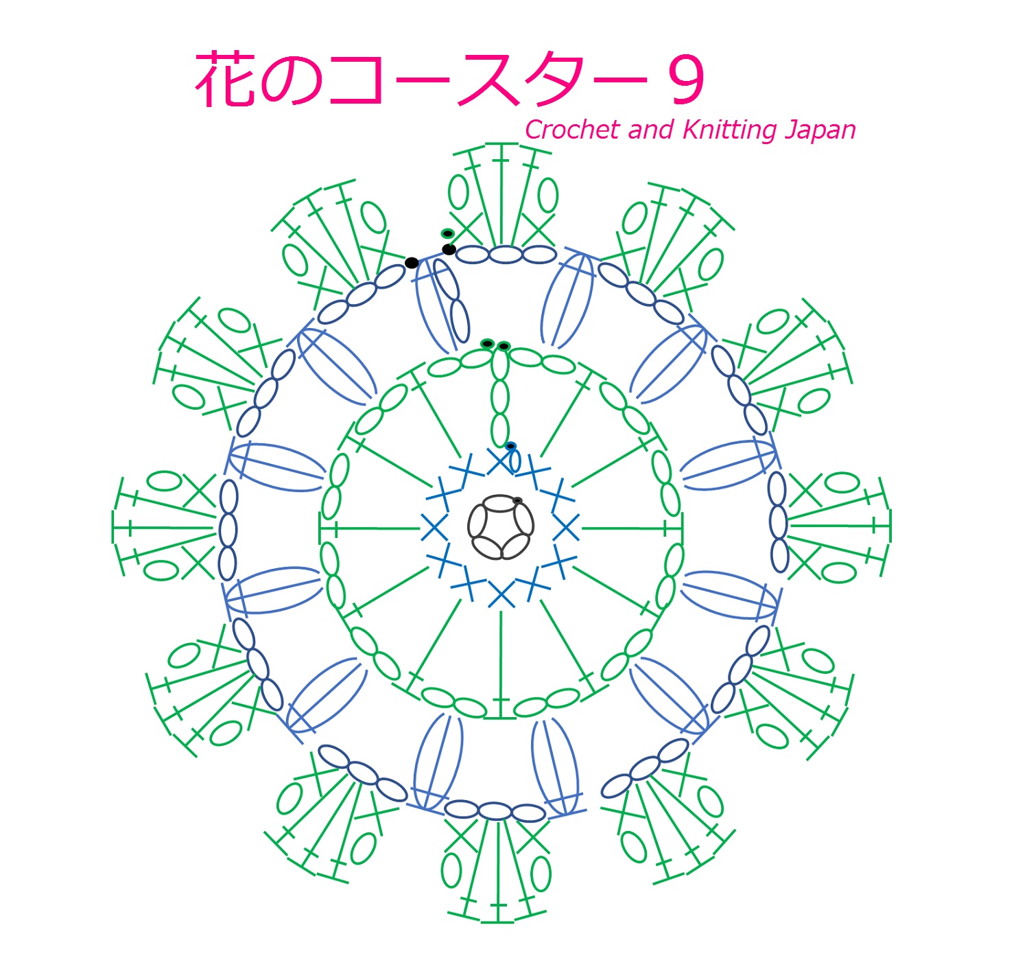 かぎ編み Crochet Japan : 花のコースター9【かぎ針編み】編み図・字幕解説 How to crochet Flower ...
