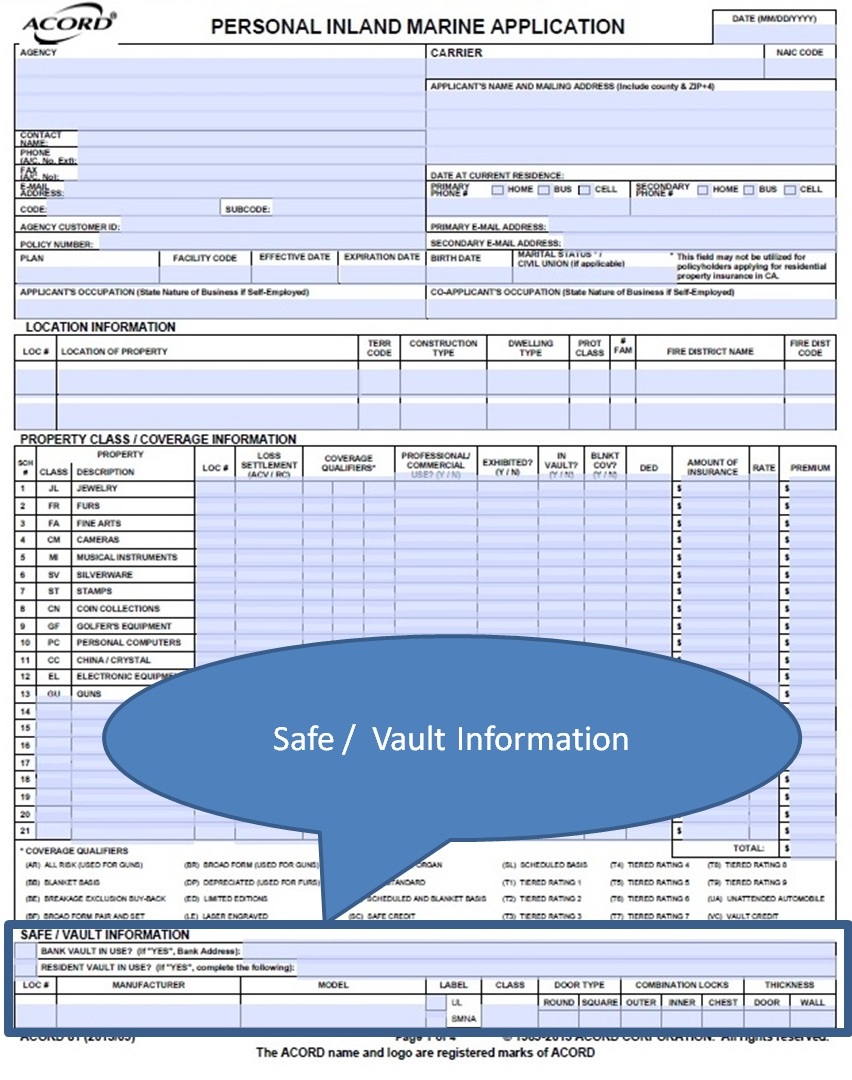 Simply-Easier-ACORD-Forms: ACORD 81 Instructions Safe / Vault Information