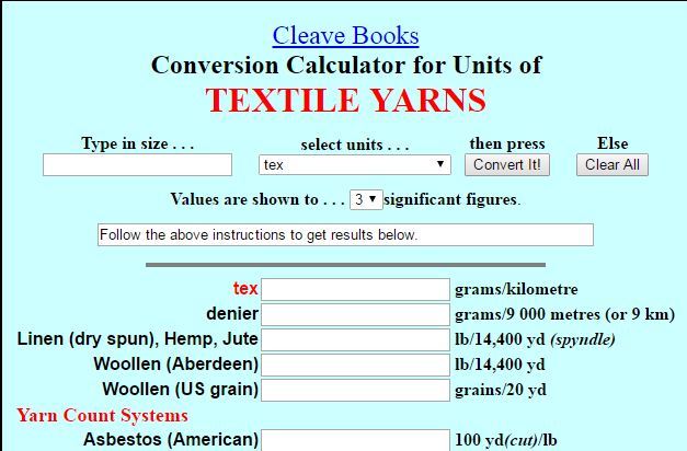 Online Textile Calculators