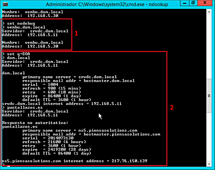 Pantallazos.es: Microsoft Windows: NSLookUp.