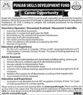 PUNJAB SKILLS DEVELOPMENT FUND Jobs in Pakistan