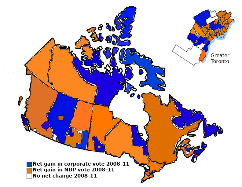 your heart's on the left: Canada's real electoral map: a surge for the left