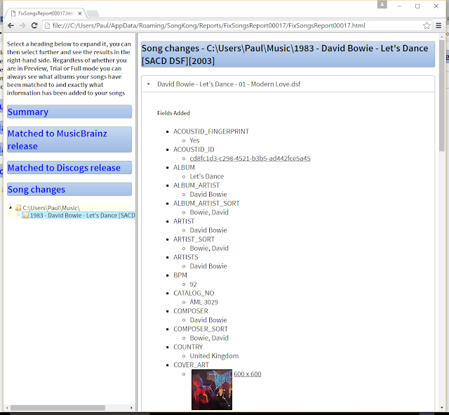 4. Then a Song Changes report is open which details exactly the ...