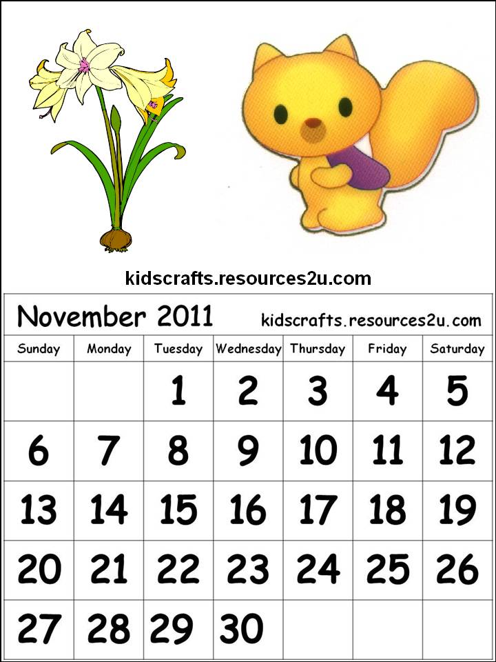 2011: Cute November 2011 Calendar printable template