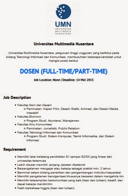 Lowongan Kerja Dosen Universitas Multimedia Nusantara | Lowongan Kerja ...