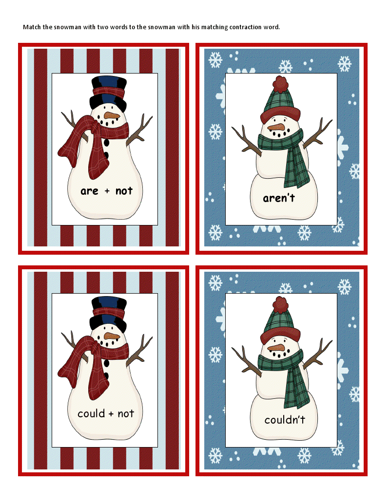 First Grade Funtastic: Contraction Word Snowmen