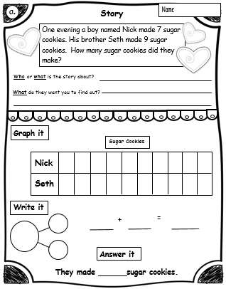 Graphing story Problems reading and writing in 1st Grade