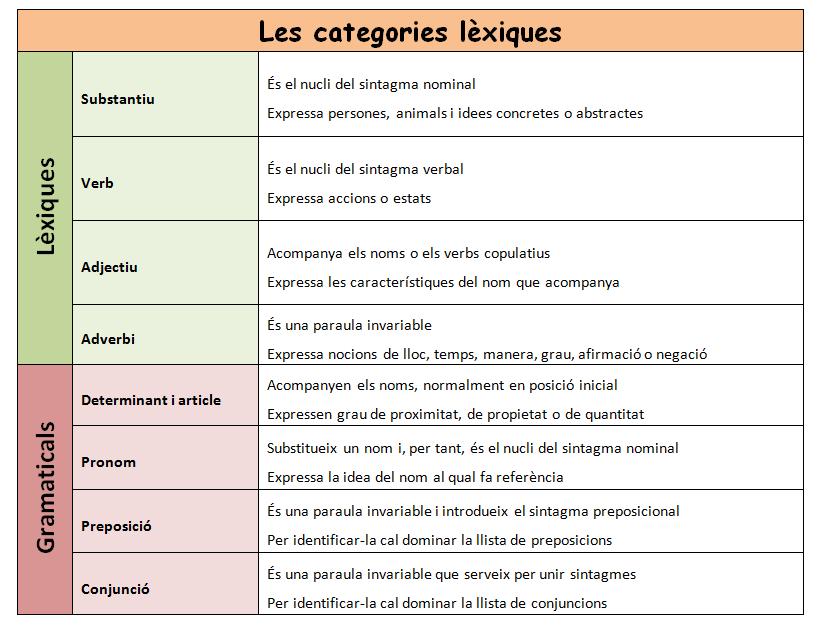 El calaix de les lletres: Les categories lèxiques en català