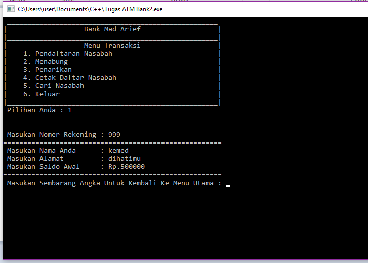 Contoh Program C++ ATM Bank Versi Lengkap ~ Tutorial Belajar Coding