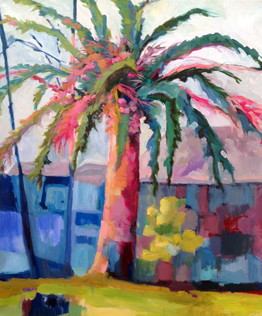 Annie O'Brien Gonzales: Bold Expressive Landscape, Palm Tree, Cottage ...