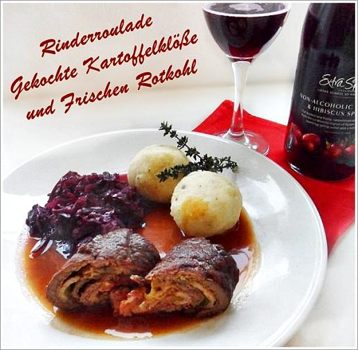 Rinderroulade Gekochte Kartoffelklöße und Frischen Rotkohl (glutenfrei)