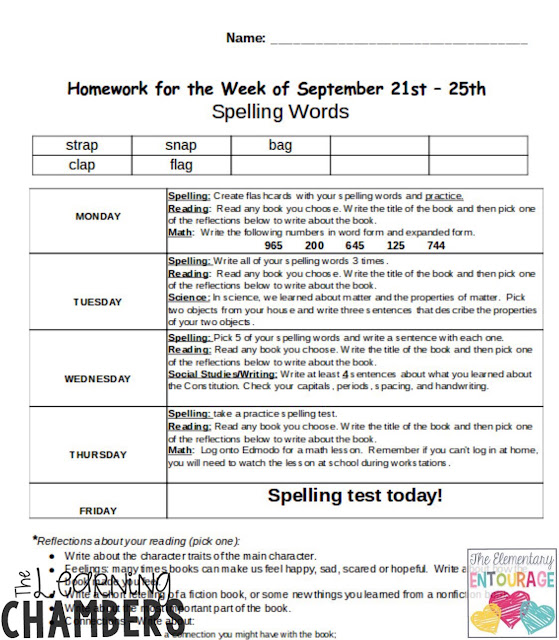 The Elementary Entourage: Flipped Homework {The Learning Chambers}