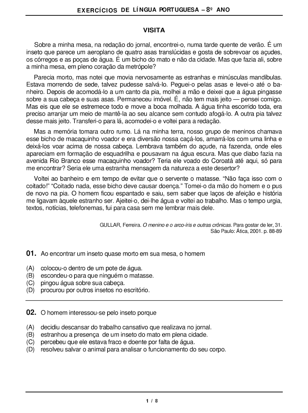 Atividades De Português 8 Ano Interpretação De Texto - BAMEDU