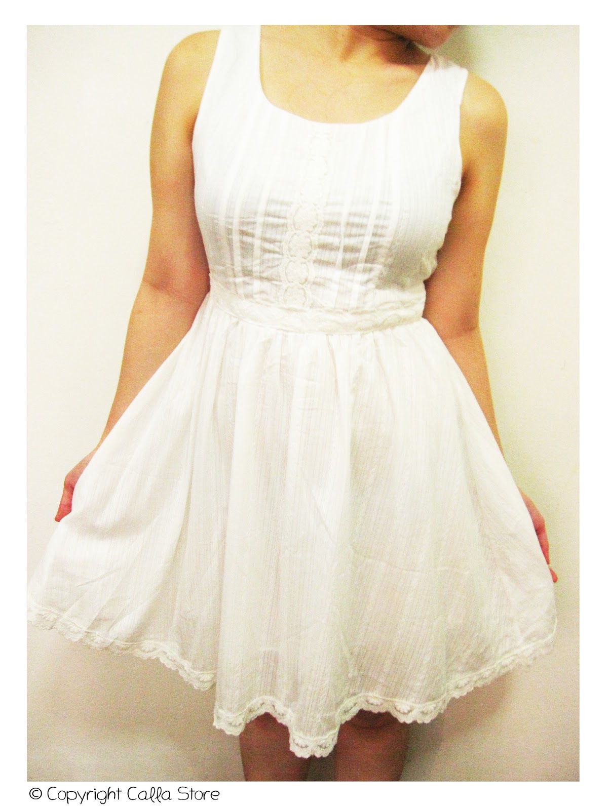 Calla Store: B4012 - English Style Sleeveless Dress (White)
