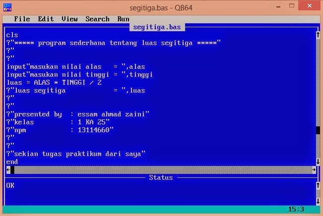 Rumus Luas Segitiga dan Data Mahasiswa Dengan QBasic