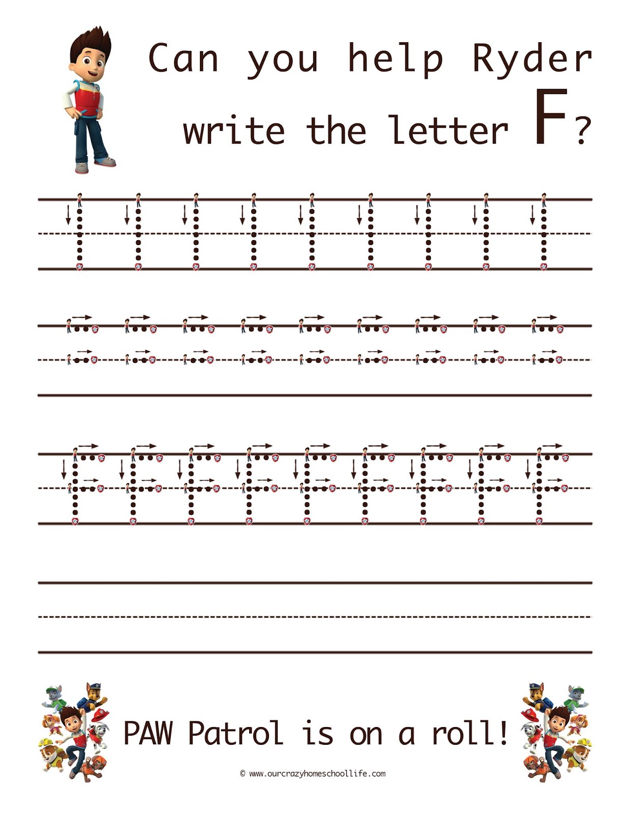 The Letter F - FREE Patrol Patrol Handwriting Printables... - Our Crazy ...