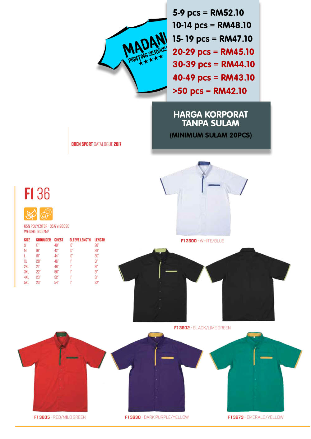 CETAK BAJU ONLINE: F1 UNIFORM/ CORPORAT/ KEMEJA