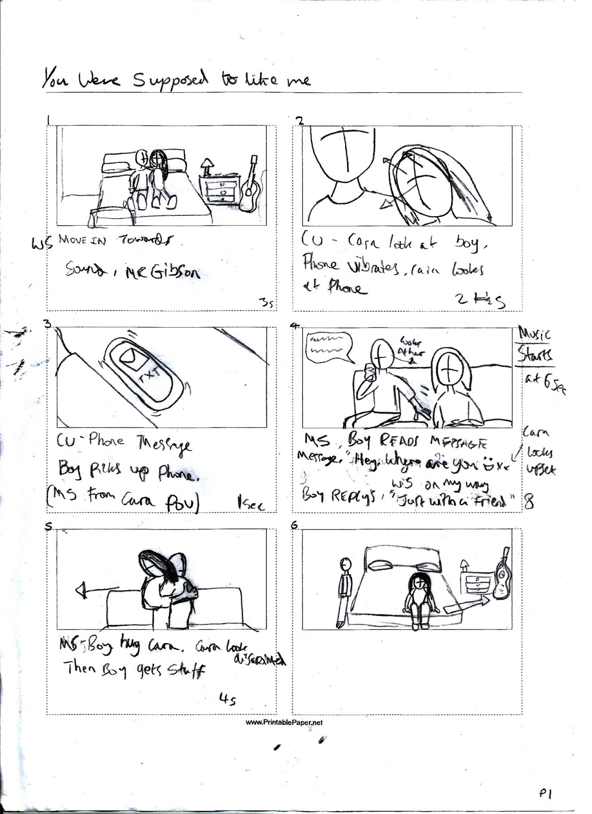 Music Video: Finished Story Board