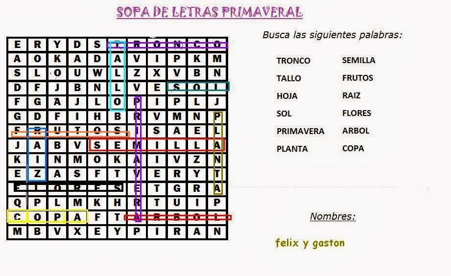 Colegio Santa Rosa A-27: Sopas de letras primaverales