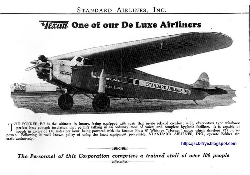 JACK FRYE - Aviation Pioneer: Fokker Trimotor & Standard Airlines