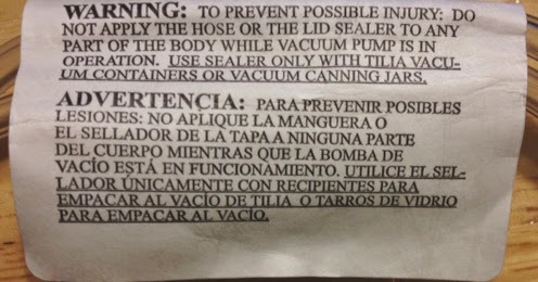 Warning Labels: Vacuum Sealer