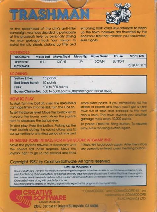 WORLD OF BLENDO75: C64 Review - Trashman (C) 1983 Creative Software