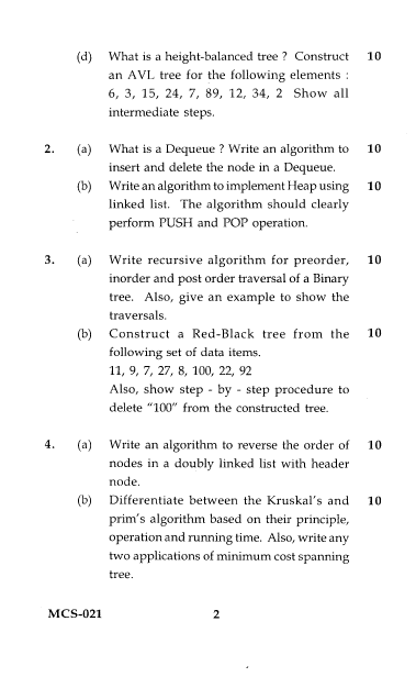 Mcs 021 Data And File Structures Dec 2012 Ignou Question Paper University Question Papers 9585