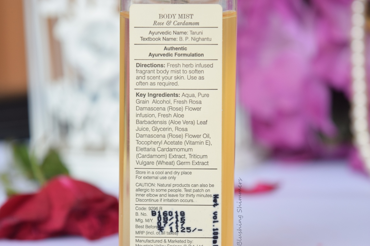 Blushing Shimmers: Forest Essentials Body Mist : Rose & Cardamom Review