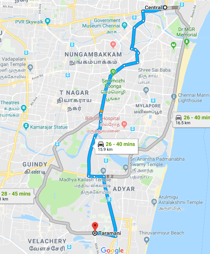 Chennai Central to Tharamani - Share Auto Routes - Chennai - Share Auto