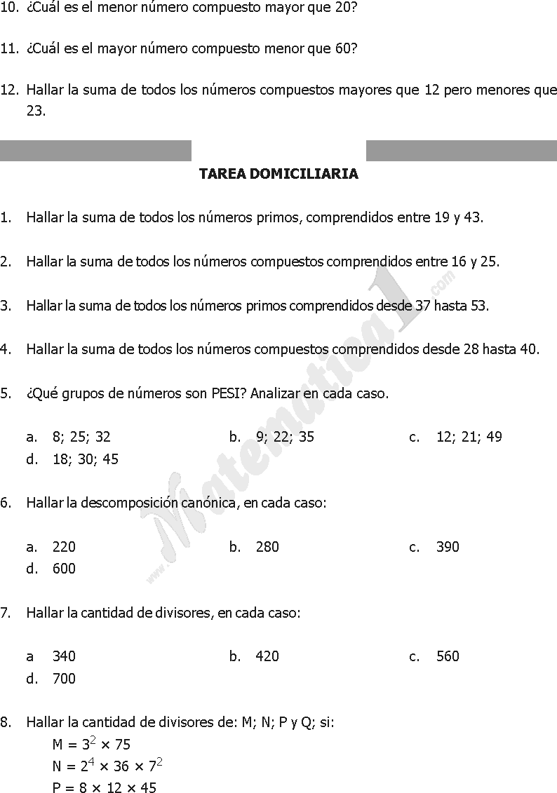 NUMEROS PRIMOS Y COMPUESTOS EJERCICIOS RESUELTOS PDF