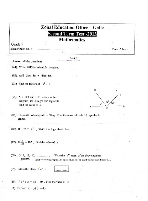 Past papers: Grade 9