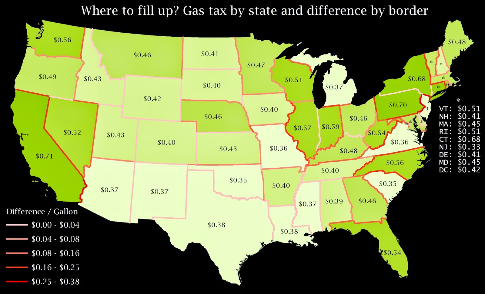 Where to fill up on you USA road trip? Gas price by state[OC][OS ...