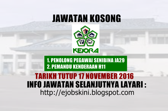 Jawatan Kosong Lembaga Kemajuan Johor Tenggara (KEJORA) - 17 November 2016