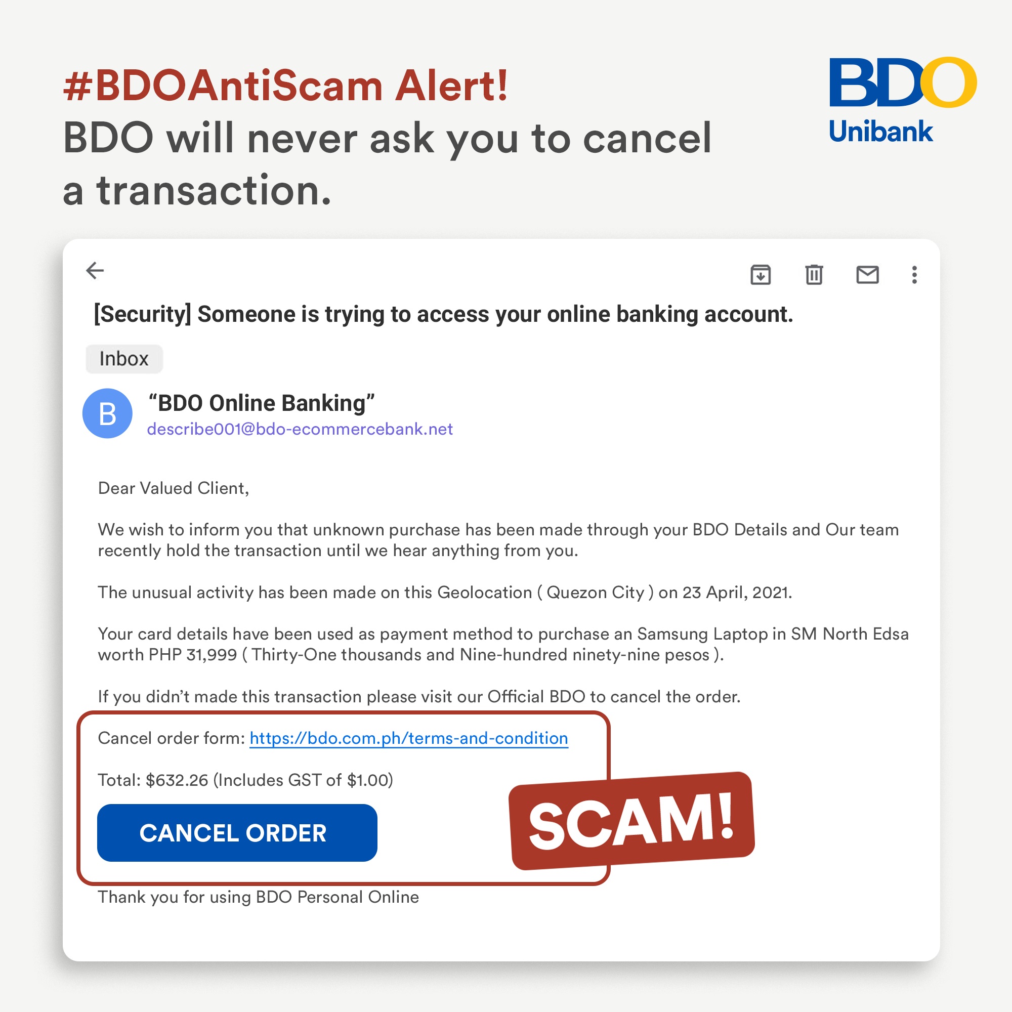 .: BDO Reminds Clients to Ignore and Delete “Deactivation” Emails