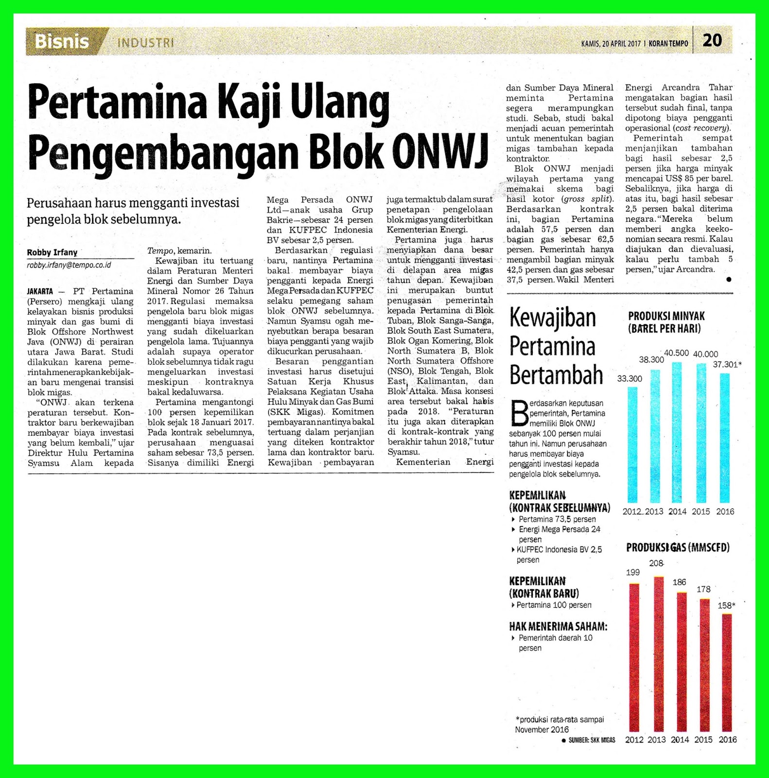 Pertamina Review ONWJ Block Development