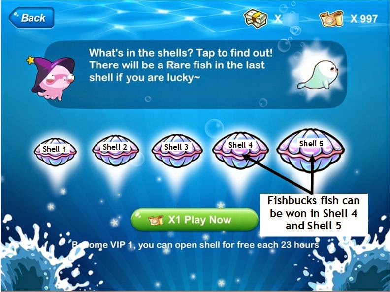 Happy Fish Tips (iOS Devices): Shell Game: Fishbucks Fish in Regular Shell