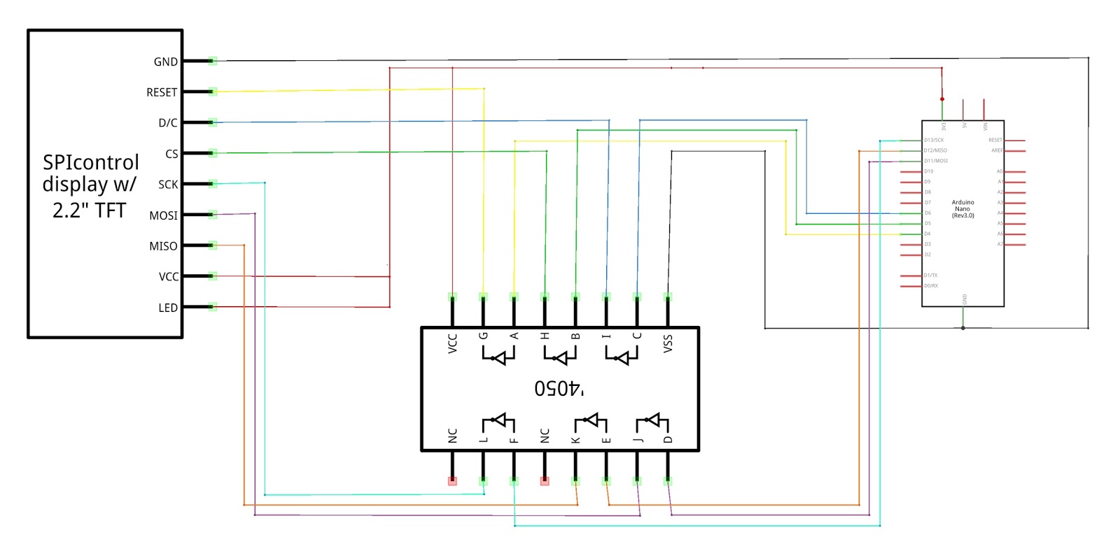 Arduino + 2.2 inches ILI9341 TFT + CD4050 - Nebur Tech Space