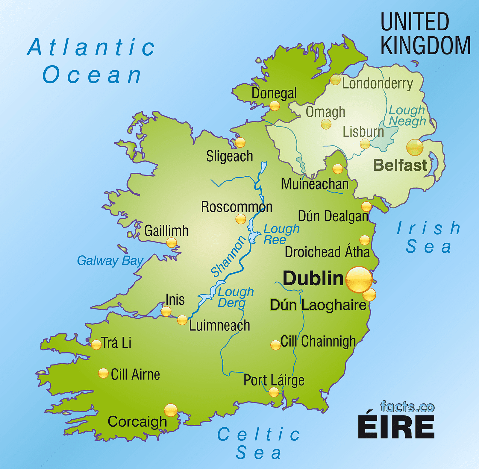 Ireland Physical Map | Ireland Map | Geography | Political | City