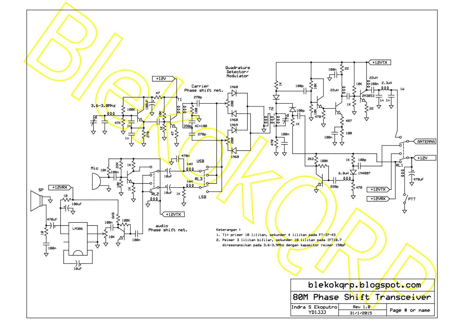 BLEKOK QRP by YD1JJJ: Simple 80M Phase Shift SSB Tranceiver