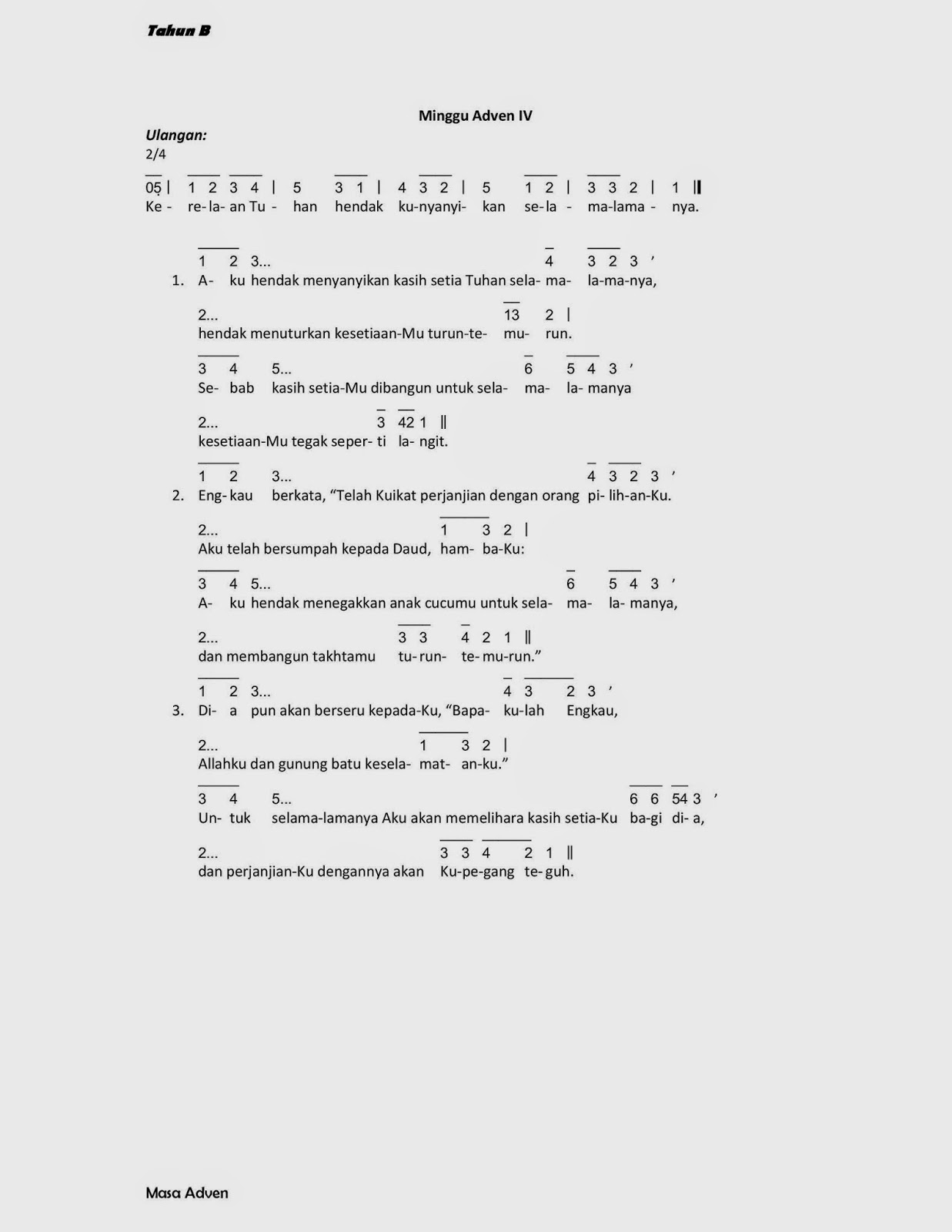 MAZMUR TANGGAPAN DAN LAGU-LAGU MISA: MINGGU ADVEN IV